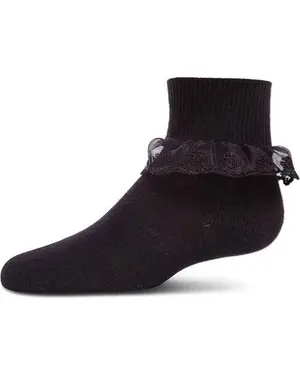 MEMOI Lace Ruffle Ankle Socks - Black