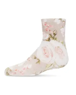 MEMOI Rose Floral Crew Socks - Taupe
