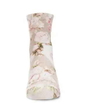 MEMOI Rose Floral Crew Socks - Taupe