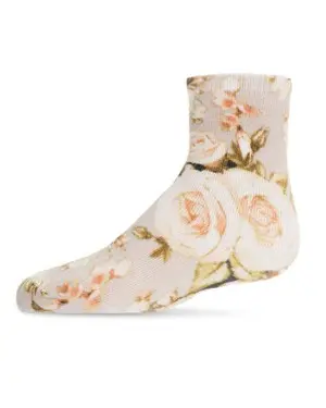 MEMOI Rose Floral Crew Socks - Winter White