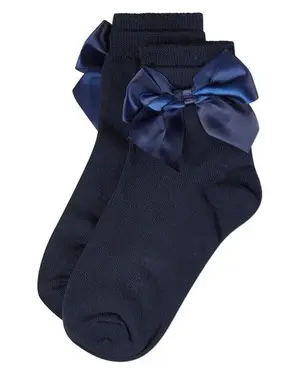 MEMOI Silky Bow Anklet Socks - Navy