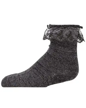 MEMOI Ruffle Anklet Quarter Crew Socks - Black