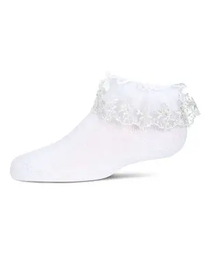 MEMOI Ruffle Anklet Quarter Crew Socks - White