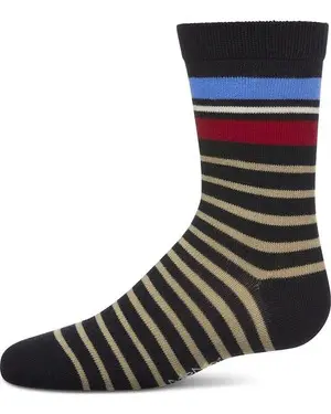 MEMOI Striped Fine-gauge Crew Sock - Navy