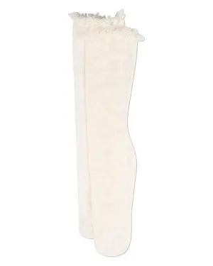 MEMOI Floral Lace Knee High Socks - Winter White