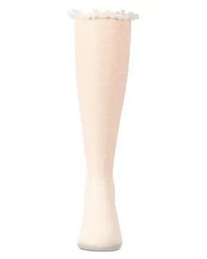 MEMOI Lace Trimmed Dot Mesh Knee High Socks - Winter White