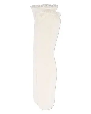 MEMOI Lace Trimmed Dot Mesh Knee High Socks - Winter White