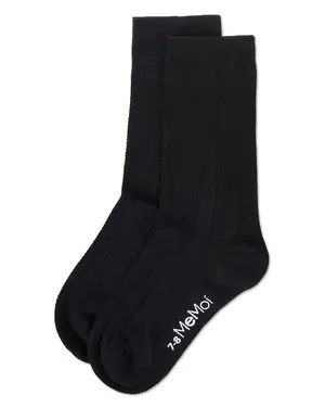 MEMOI Woven Ribbed Crew Socks