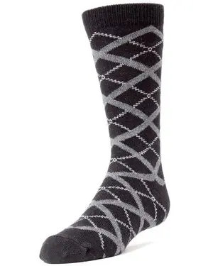 MEMOI Diamond Interlock Crew Socks Black