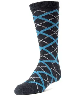 MEMOI Diamond Interlock Crew Socks - Navy
