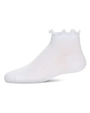 MEMOI Ruffle Anklet Socks - White-light Blue