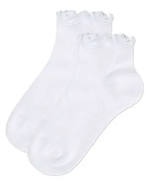 MEMOI Ruffle Anklet Socks - White-light Blue