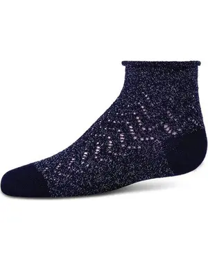 MEMOI Fuzzy Shimmer Anklet Socks Navy