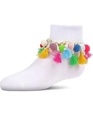 MEMOI Pom-pom-palooza Ankle Socks - White