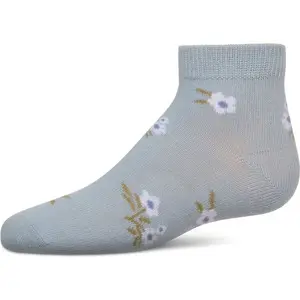 MEMOI Floral Print Anklet Socks - Light Blue