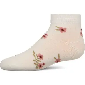 MEMOI Floral Print Anklet Socks - Winter White