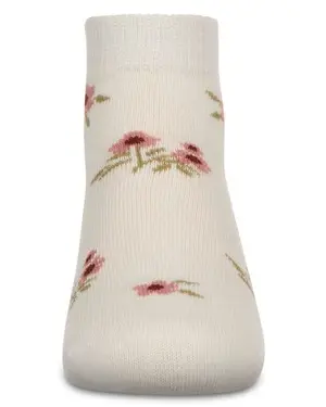 MEMOI Floral Print Anklet Socks - Winter White