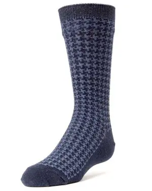 MEMOI Houndstooth Mercerized Dress Socks - Navy