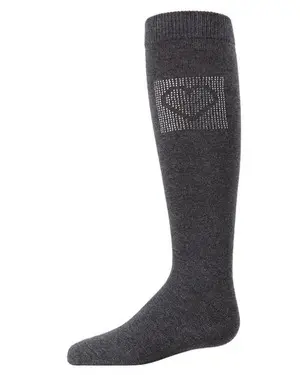 MEMOI Rhinestone Heart Knee High Socks - Charcoal