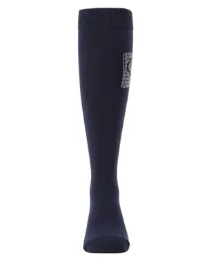 MEMOI Rhinestone Heart Knee High Socks - Navy
