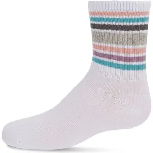 MEMOI Metallic Sport Stripe Crew Socks - White