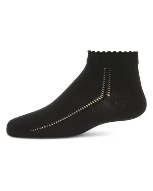 MEMOI Open Work Lettuce Edge Ankle Socks - Black