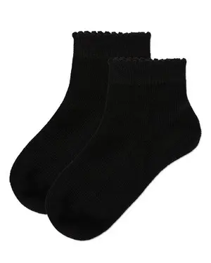 MEMOI Open Work Lettuce Edge Ankle Socks - Black