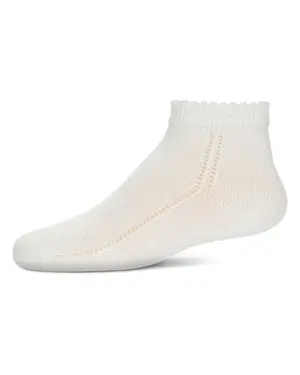 MEMOI Open Work Lettuce Edge Ankle Socks - Winter White