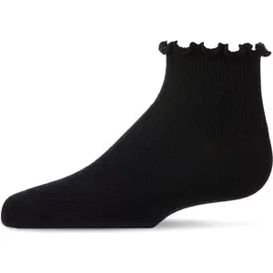 MEMOI Ribbed Anklet Socks With Ruffled Trim - Navy