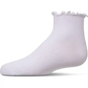 MEMOI Ribbed Anklet Socks With Ruffled Trim - White