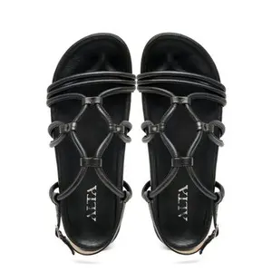 ALTA Flora Strappy Leather Sandals - Black