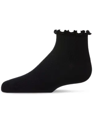 MEMOI Ruffled Top Thin Ribbed Anklet Socks - Navy