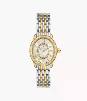 Michele Serein Oval Diamond Two-tone 18k Gold-plated Watch - 18k 2-tone Gold-plated