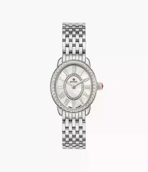 Michele Serein Oval Diamond Stainless Steel Watch - Silver