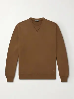 TOM FORD Logo-embroidered Cotton-jersey Sweatshirt - Brown