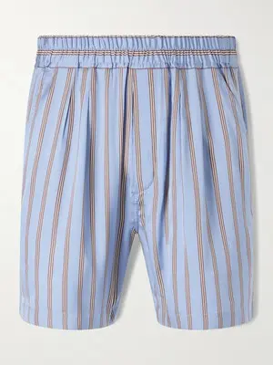 TOM FORD Straight-leg Striped Silk-twill Shorts - Blue