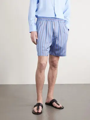 TOM FORD Straight-leg Striped Silk-twill Shorts - Blue
