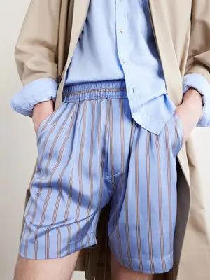 TOM FORD Straight-leg Striped Silk-twill Shorts - Blue
