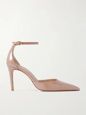 STUART WEITZMAN Patent Leather Pumps With Ankle Strap - Neutrals