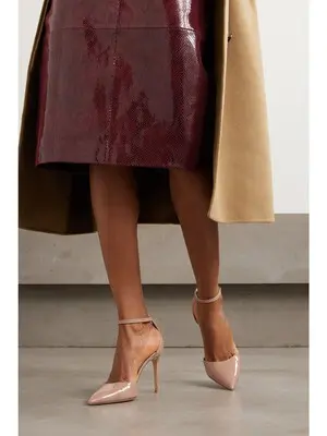 STUART WEITZMAN Patent Leather Pumps With Ankle Strap - Neutrals