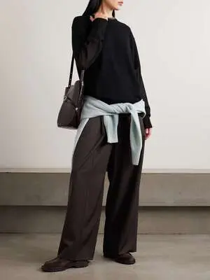 SSSTEIN Pleated Wool-twill Wide-leg Pants - Dark Brown