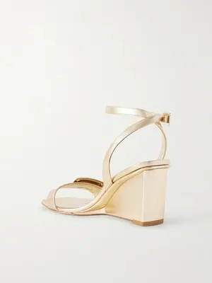 ROGER VIVIER Belle Vivier 60 Metallic Wedge Sandals - Gold