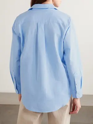 MOTHER The Bestie Embroidered Cotton Shirt - Blue