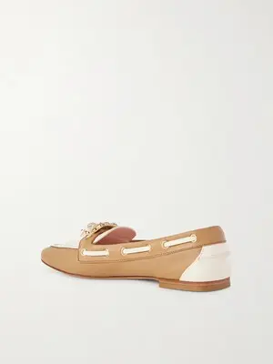 ROGER VIVIER Embellished Bow-detailed Two-tone Leather Loafers