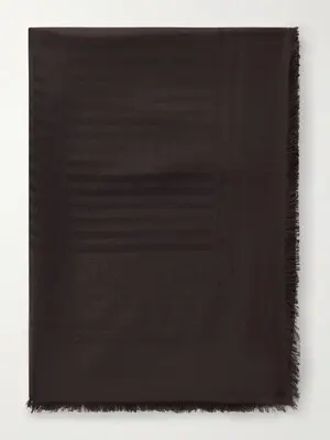 Loewe Fringed Wool And Silk-blend Jacquard Scarf - Brown