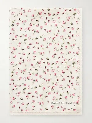 Magda Butrym Lace-trimmed Floral-print Silk-twill Scarf - Neutrals