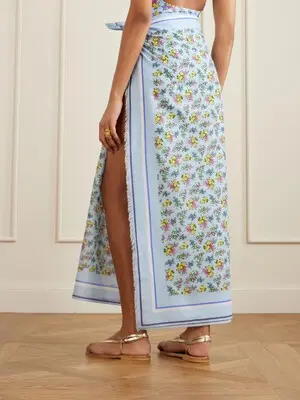 Dolce & Gabbana Floral-print Fringed Cotton-voile Coverup - Blue