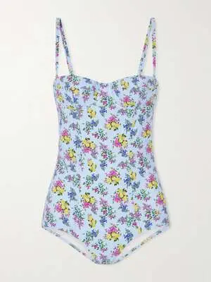 Dolce & Gabbana Embellished Floral-Print Swimsuit Light Blue
