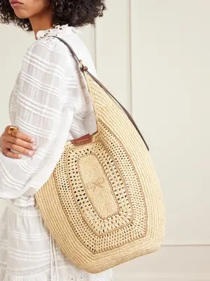 ANYA HINDMARCH Bow Leather-trimmed Raffia Tote