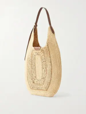 ANYA HINDMARCH Bow Leather-trimmed Raffia Tote